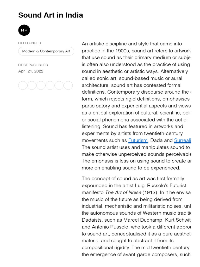 Sound Art in India - MAP Academy | PDF | Liberal Arts Education ...