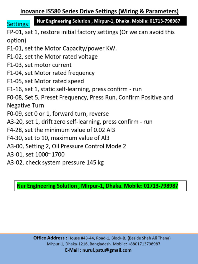 Inovance Drive Parameters or Installation Guidelines | PDF