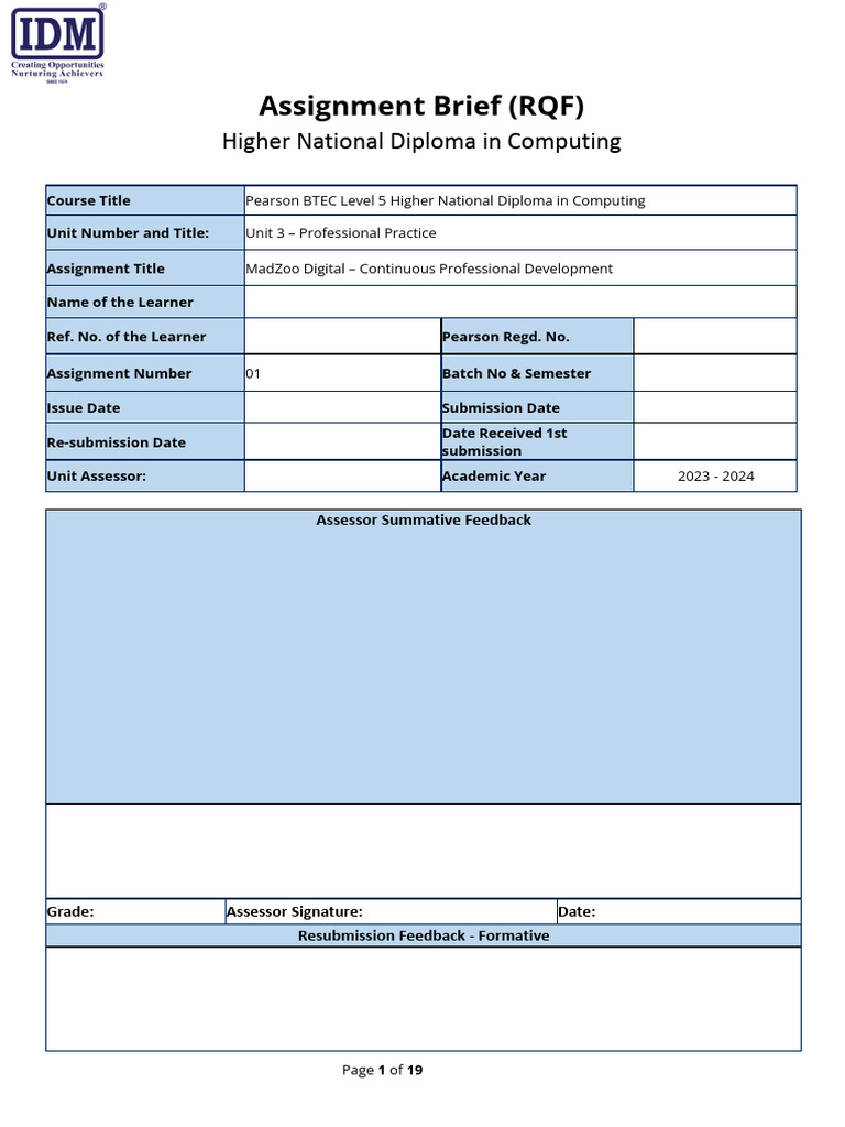 Assignment Brief - Professional Practice | PDF | Critical Thinking | Motivation
