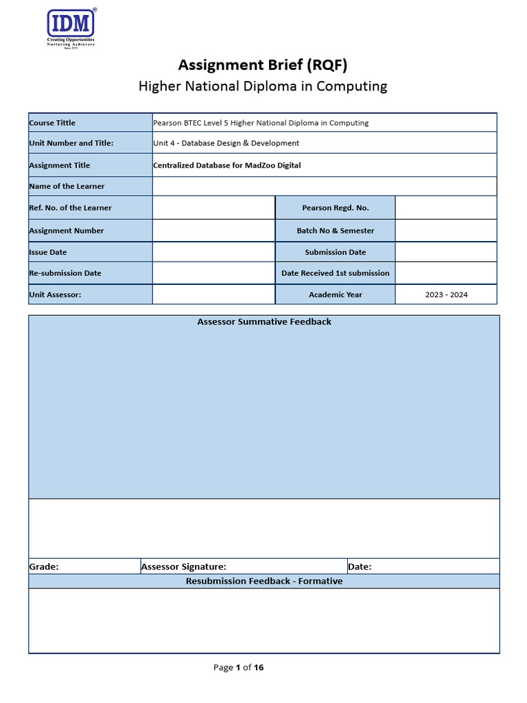 Assessment Brief - DDD | PDF | Databases | Microsoft Sql Server