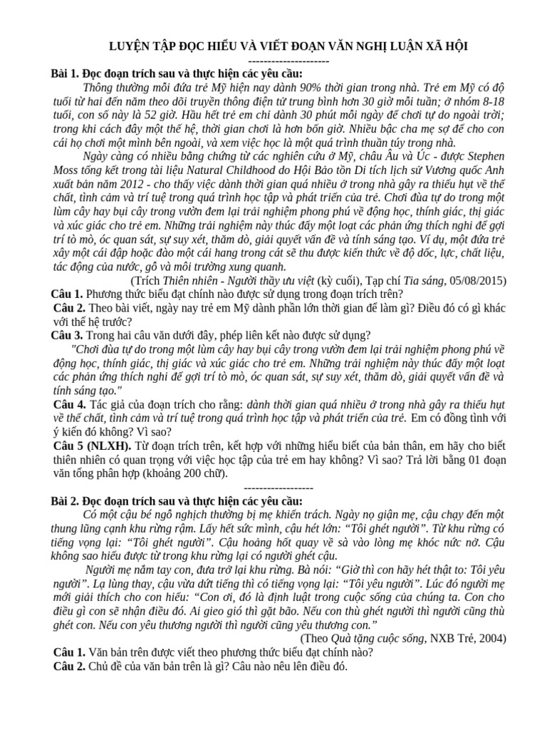 Luyện Đọc Hiểu Và NLXH | PDF