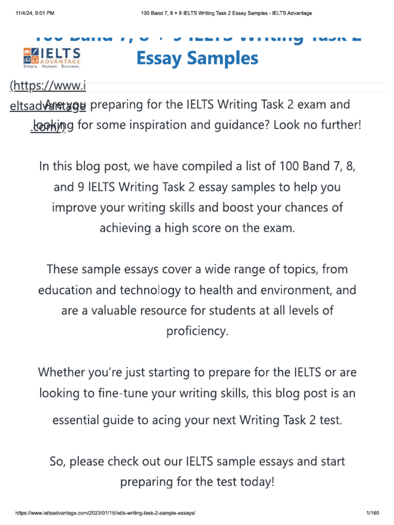 100 Essay Ielts Advantage | PDF