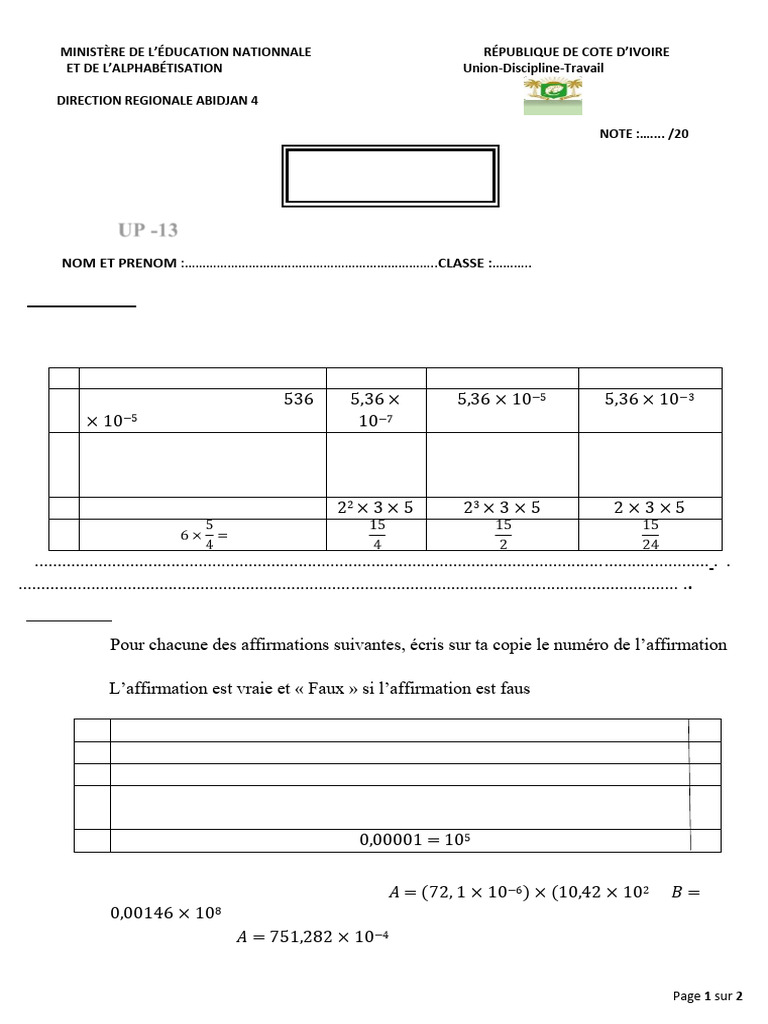 Devoir de Mathématiques 4ème 2024-2025 | PDF | Mathématiques | Arithmétique