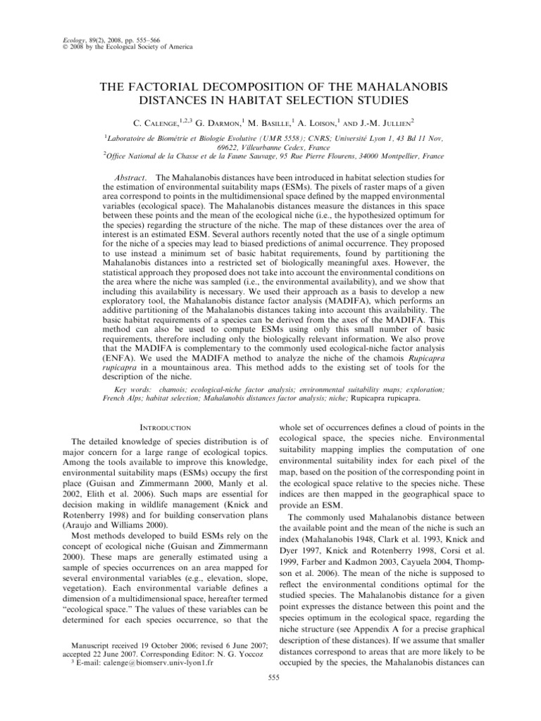 Ecology - 2008 - Calenge - THE FACTORIAL DECOMPOSITION OF THE ...
