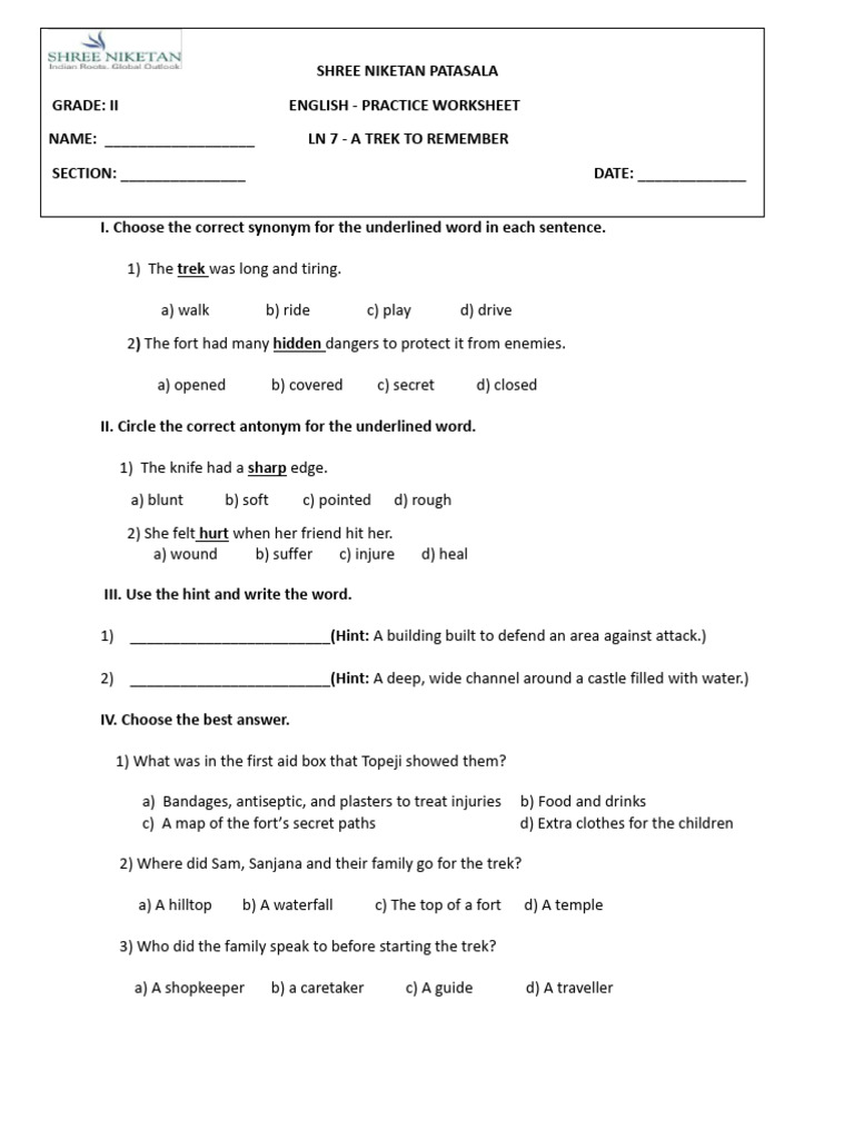 G2 - ENG - PWS - LN 8 - A Trek To Remember! | PDF