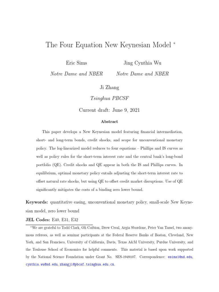 Four Equation New Keynesian Model | PDF | Phillips Curve | Inflation
