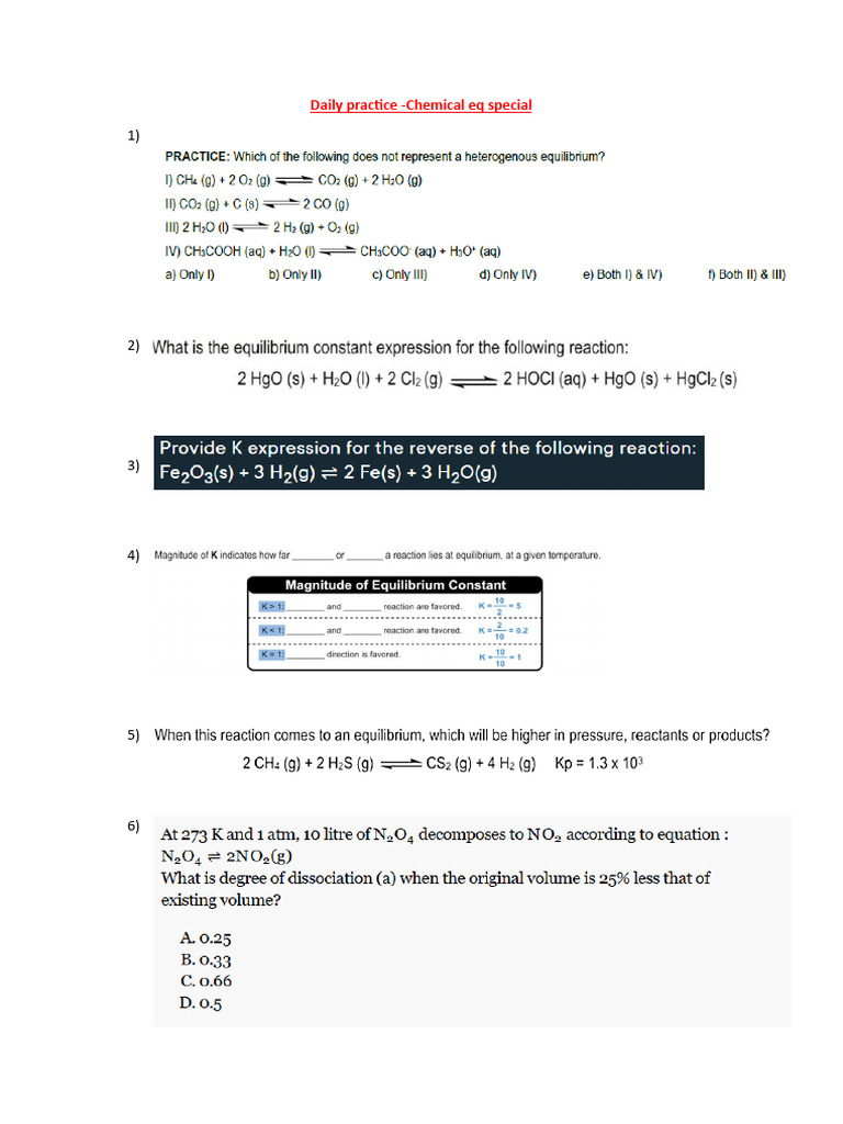 Daily Practice Chemical Equilibrium-1 | PDF