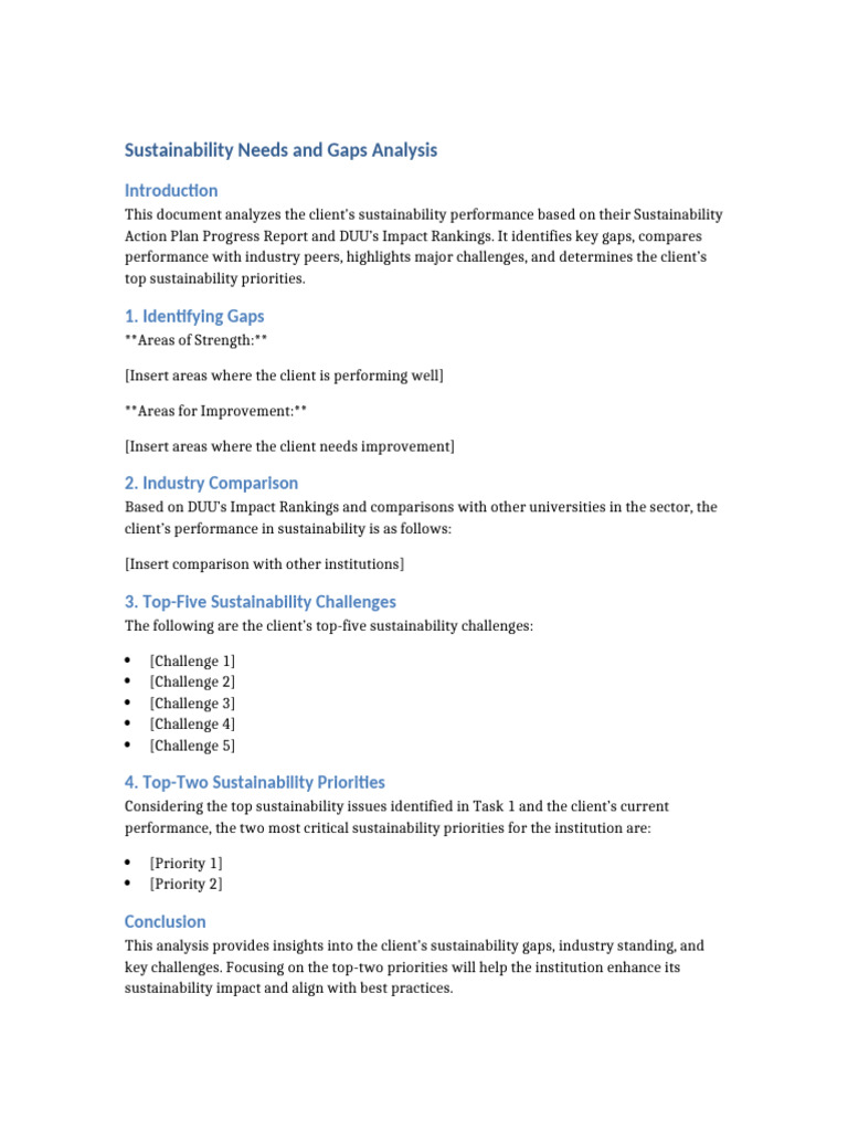 Sustainability Needs Gaps Analysis | PDF