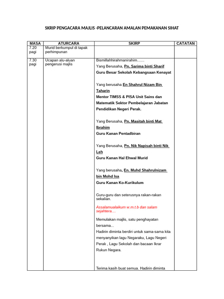 Teks Pengacara Majlis Duta Sahsiah | PDF