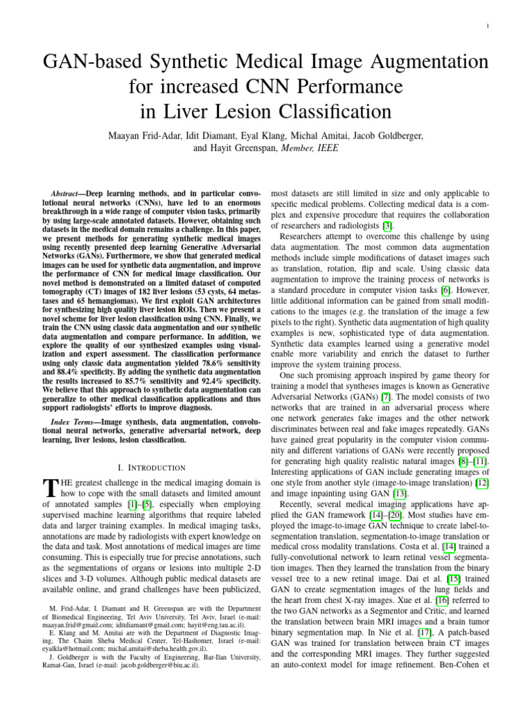 GAN-based Synthetic Medical Image Augmentation | PDF | Applied Mathematics | Machine Learning