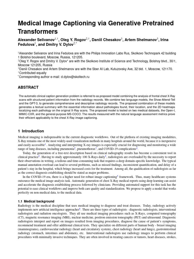 Medical Image Captioning via Generative Pretrained | PDF | Radiology ...