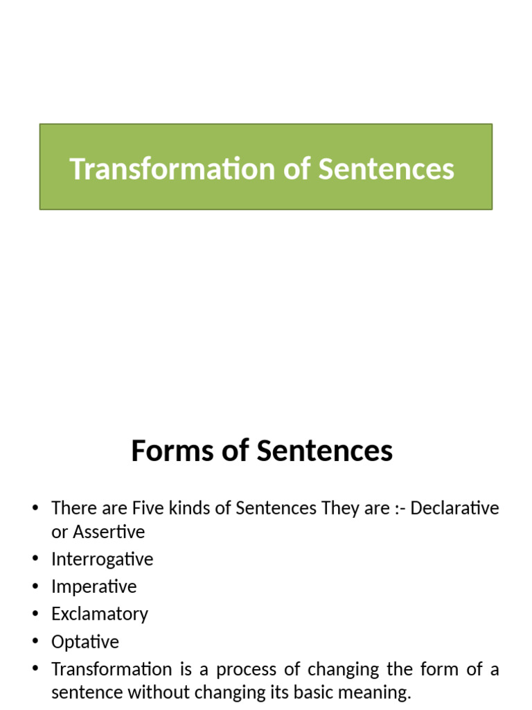 Transformation of Sentences | PDF | Linguistic Typology | Languages