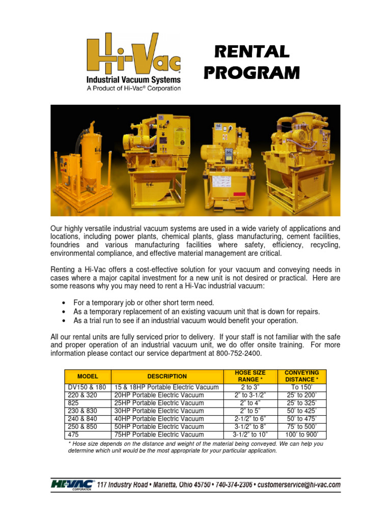 Hi-Vac Rental Program | PDF