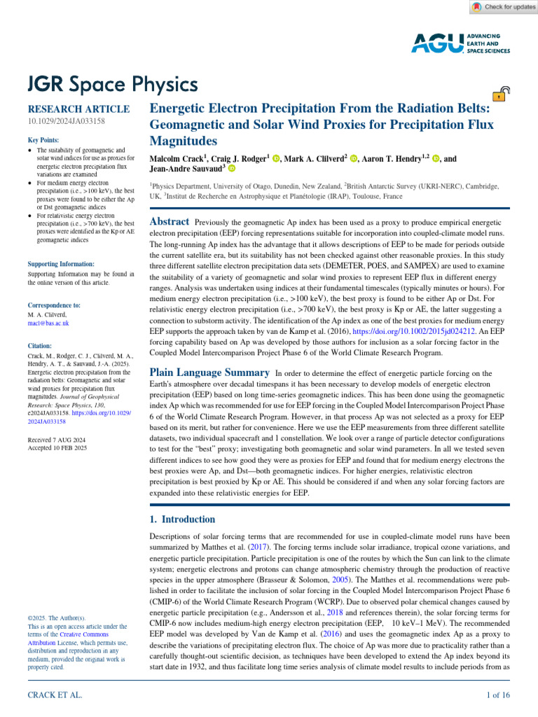 JGR Space Physics - 2025 - Crack - Energetic Electron Precipitation ...