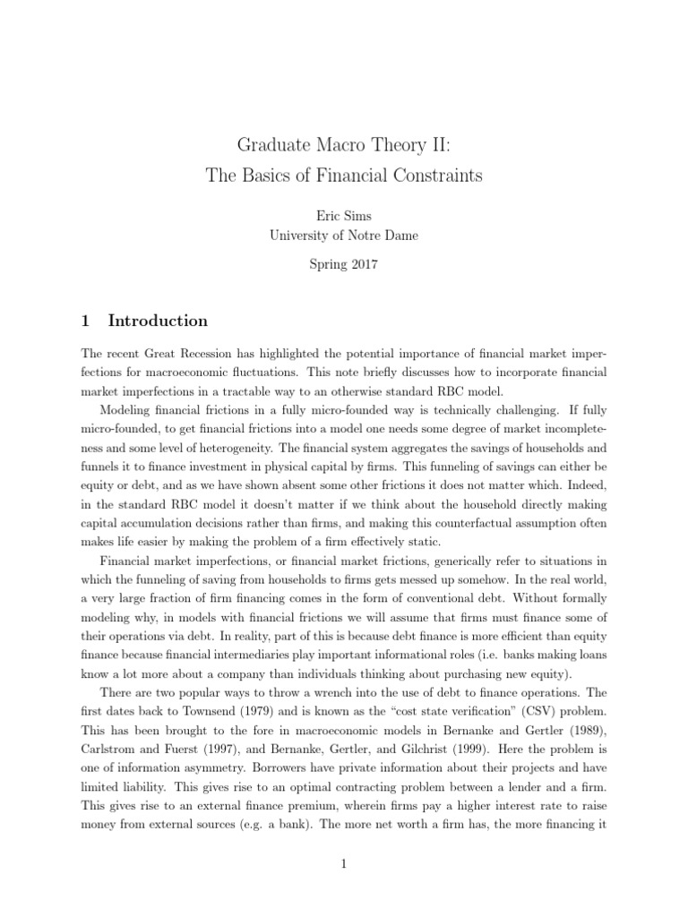 Financial Constraints in Macro Models | PDF | Labour Economics ...