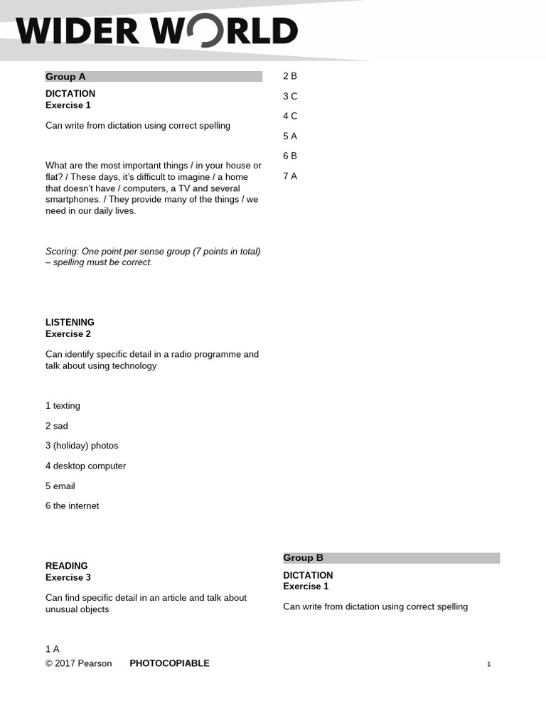 Wider World 3 Unit 1 Answer Key | PDF