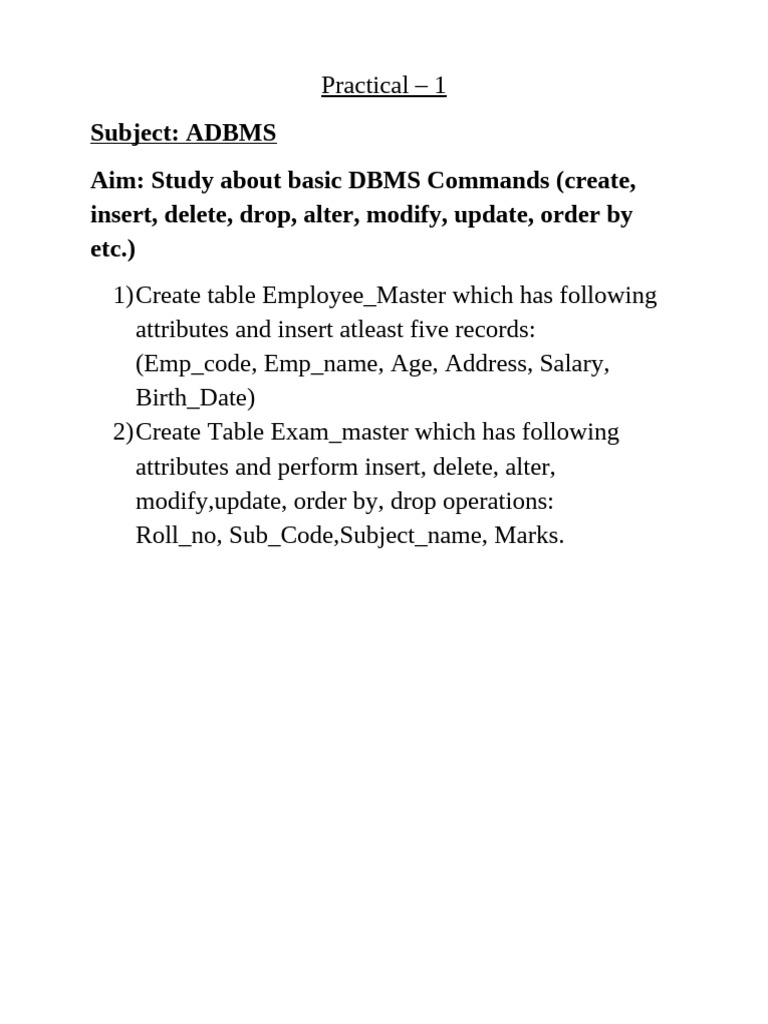 Practical 1 ADBMS | PDF