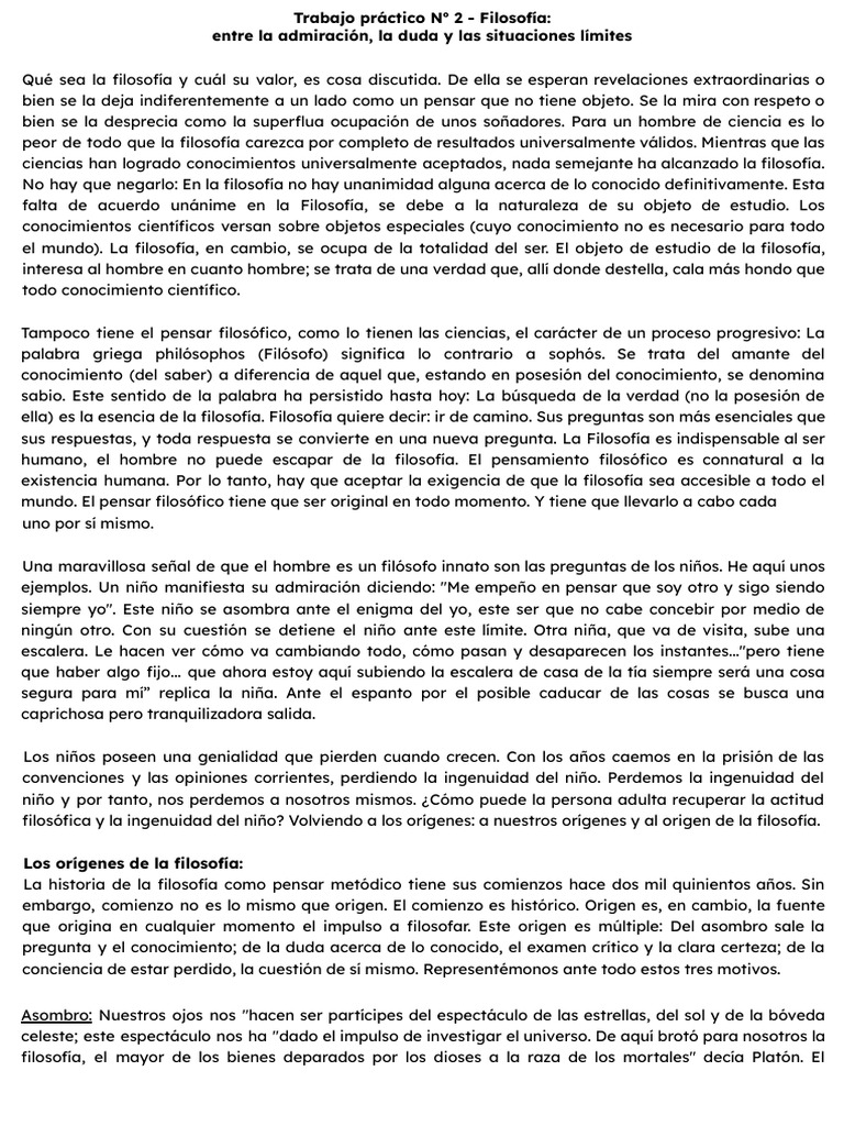 Filosofía: Asombro, Duda y Límites | PDF | Conocimiento | Certeza