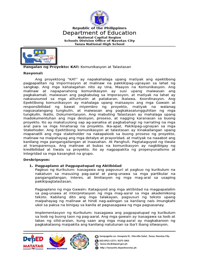 Proyektong Kat (Komunikasyon at Talastasan) | PDF