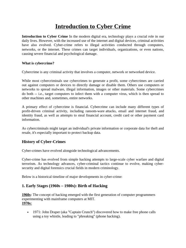 Introduction To Cyber Crime | PDF | Cybercrime | Malware