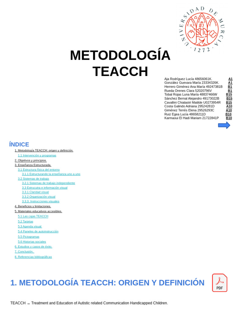 Presentación Metodología Teacch | PDF | Aprendizaje | Autismo