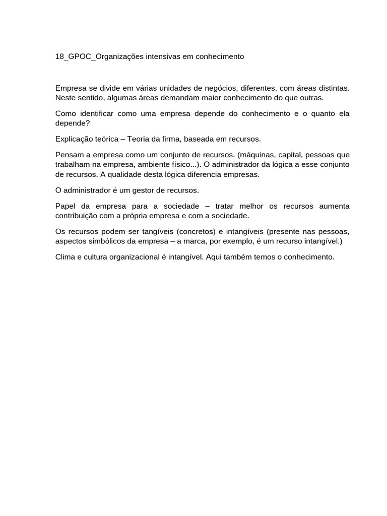 18 - GPOC - Organizações Intensivas em Conhecimento | PDF
