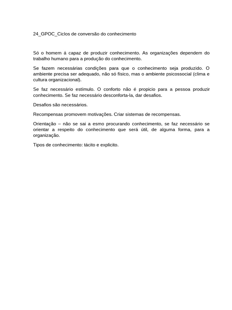 24 - GPOC - Ciclos de Conversão Do Conhecimento | PDF