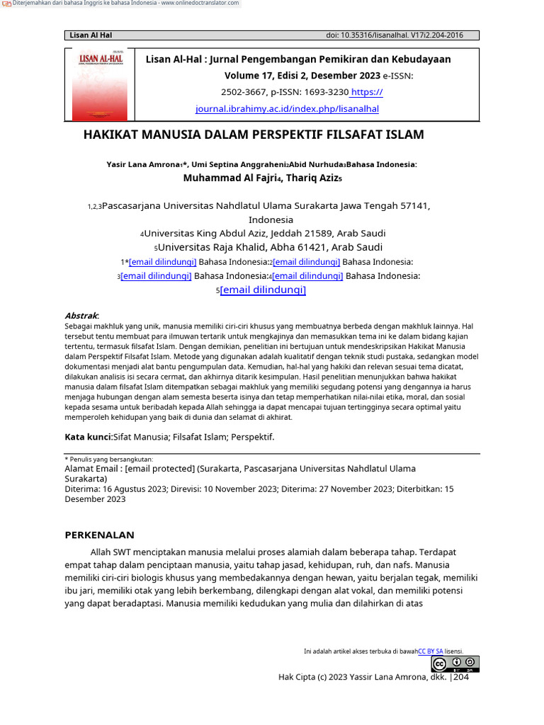 Hakikat Manusia Dalam Perspektif Filsafat Islam | PDF