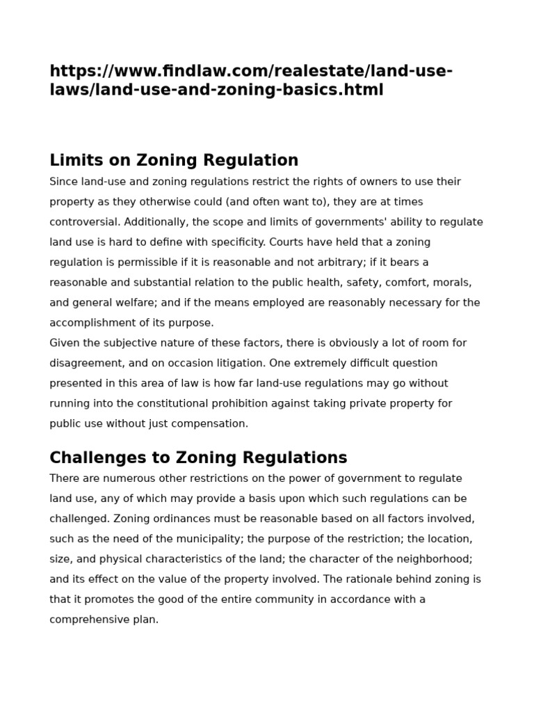 Limits On Zoning Regulation | PDF | Zoning | Property