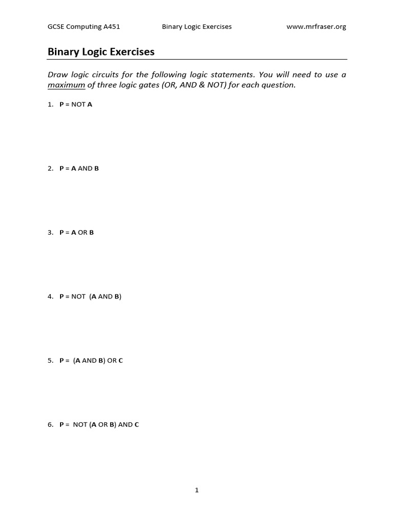 A451 22 BinaryLogic Exercises | PDF