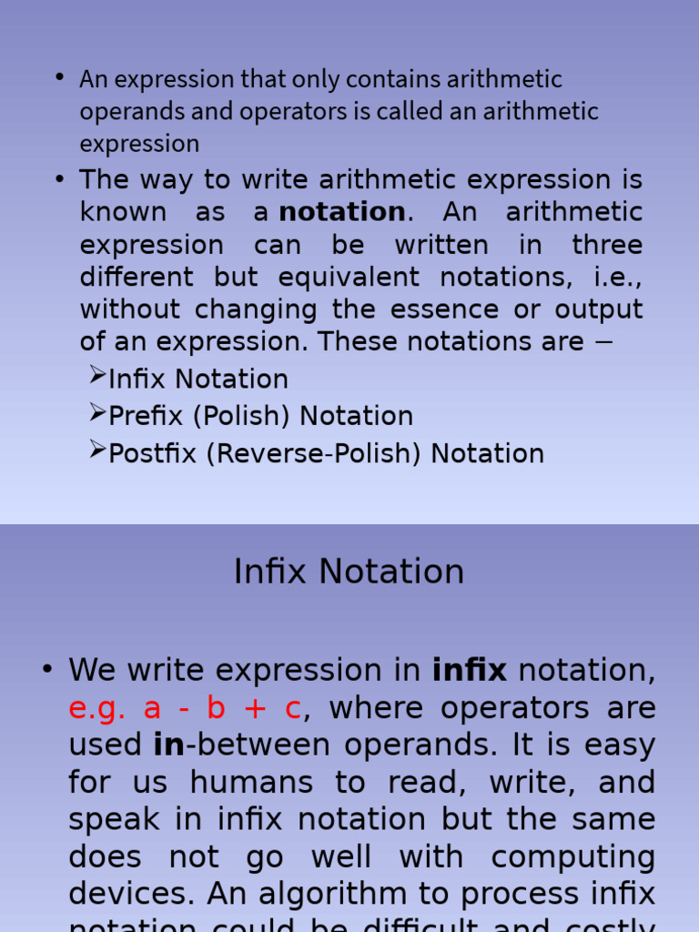 Infix, Postfix Expressions | PDF | Mathematical Notation | Notation