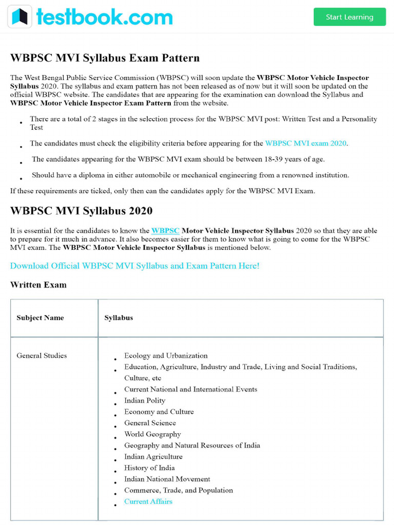 WBPSC MVI Syllabus Exam Pattern | PDF