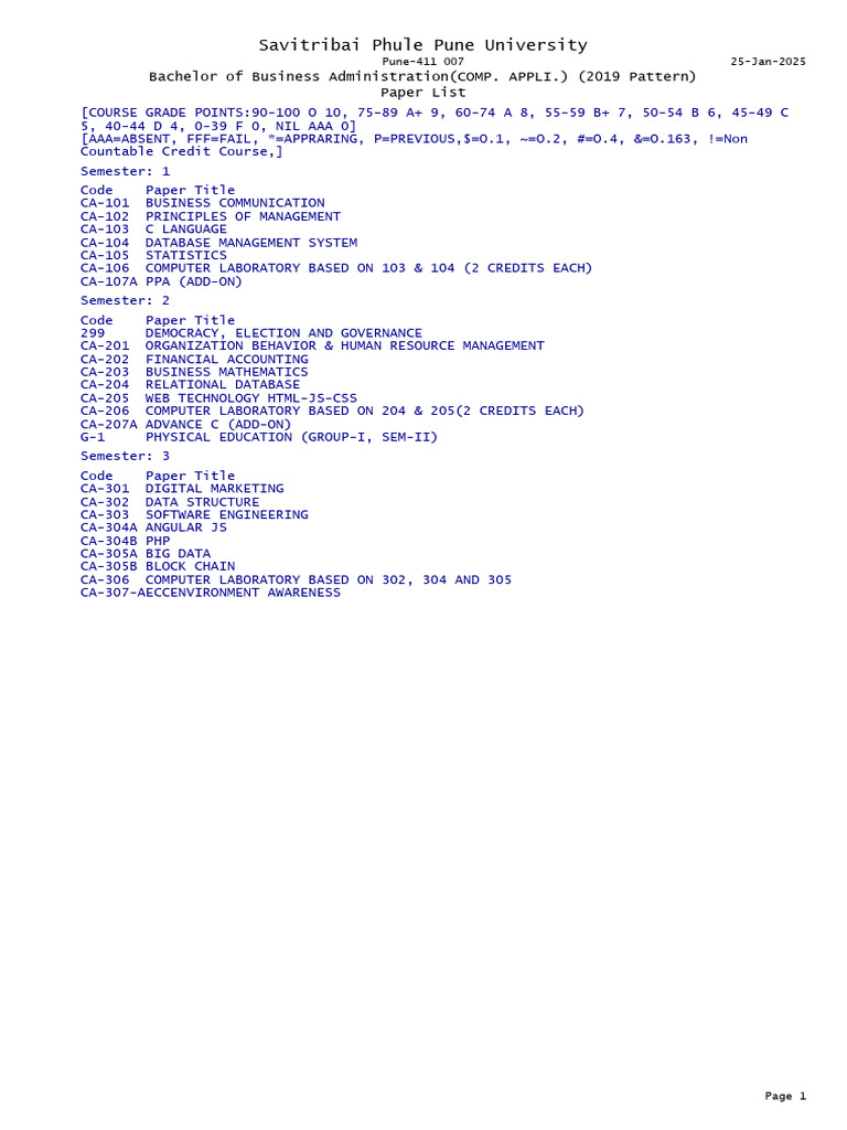 Bachelor of Business Administration (COMP. APPLI.) (2019 Pattern) | PDF ...