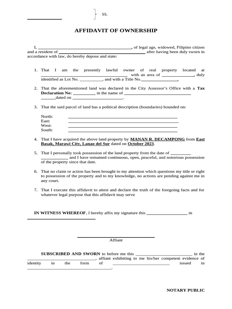 Affidavit of Ownership | PDF