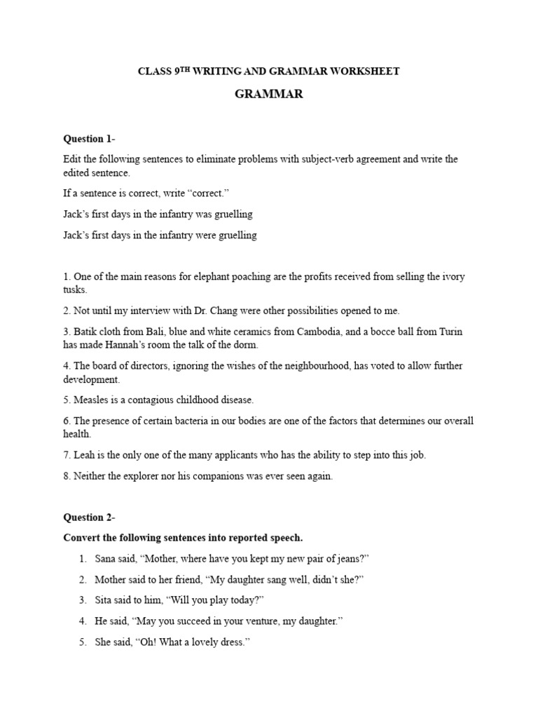 CLASS 9th Grammar and Writing | PDF