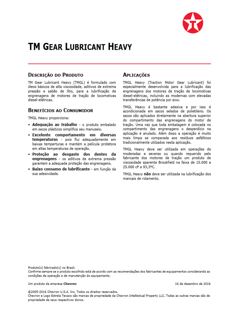 Lubrificante TM Gear Heavy para Locomotivas | PDF | Locomotivas ...