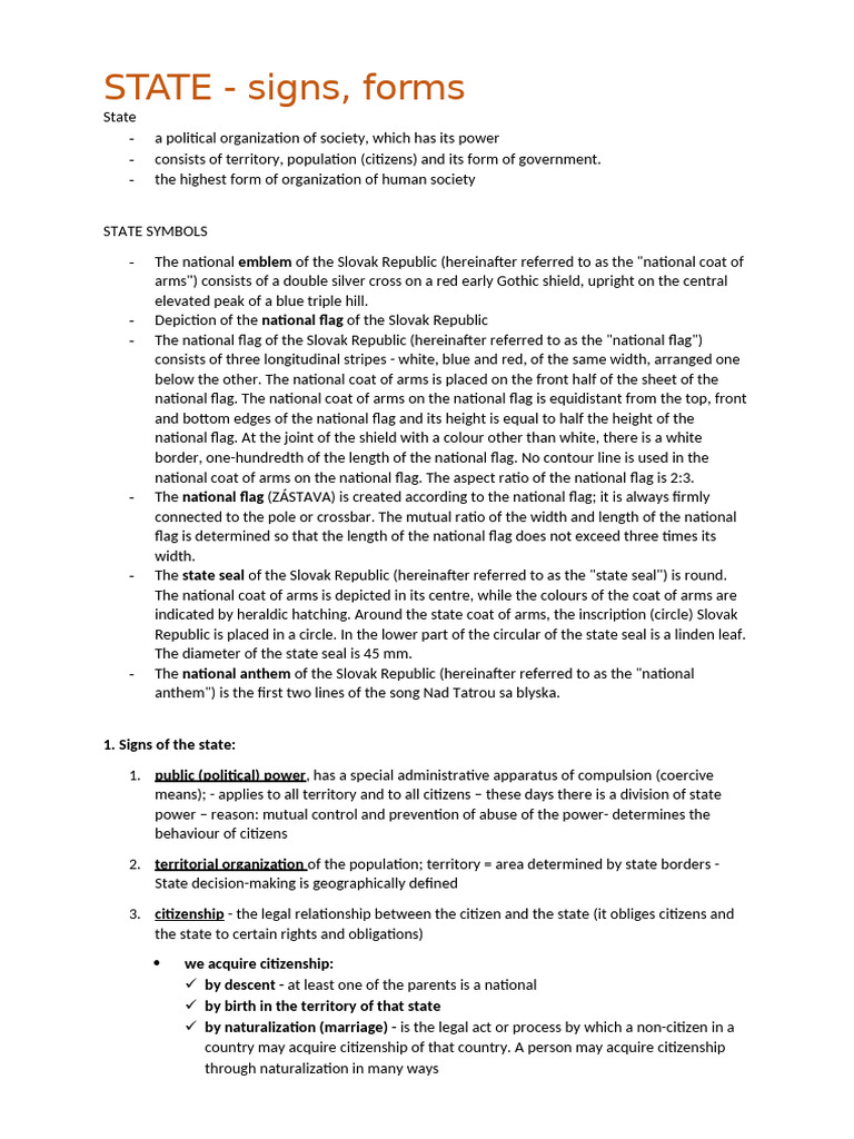 17 STATE - signs, forms POZNÁMKY | PDF | Heads Of State | Monarchy