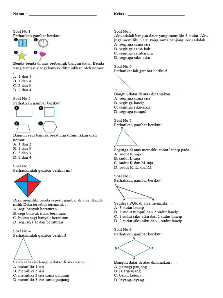 Soal Matematika Kelas 4 - Bangun Datar (Alvaro) | PDF