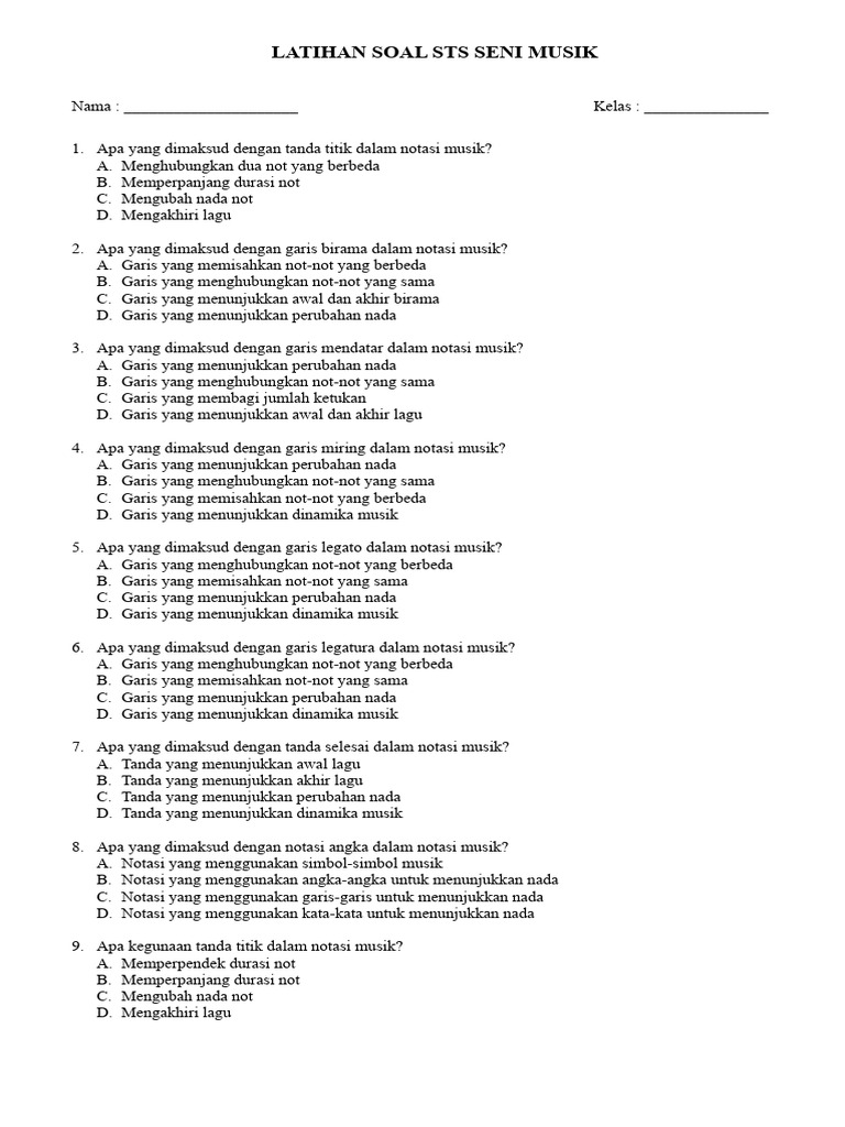 Latihan Soal STS Seni Musik Kelas 4 - Alvaro | PDF