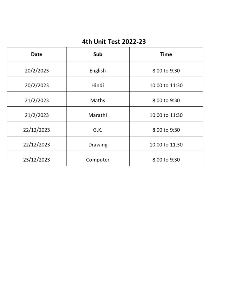 Time Table Class 1 | PDF