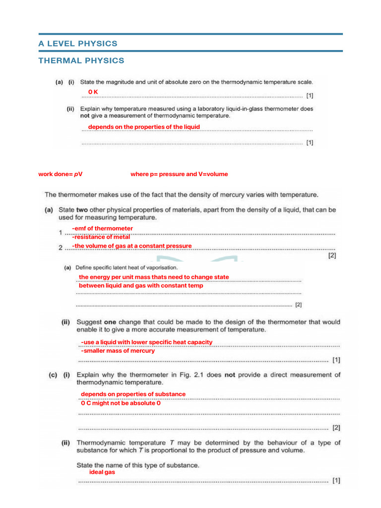 Past Paper Topic-Thermal Phy | PDF