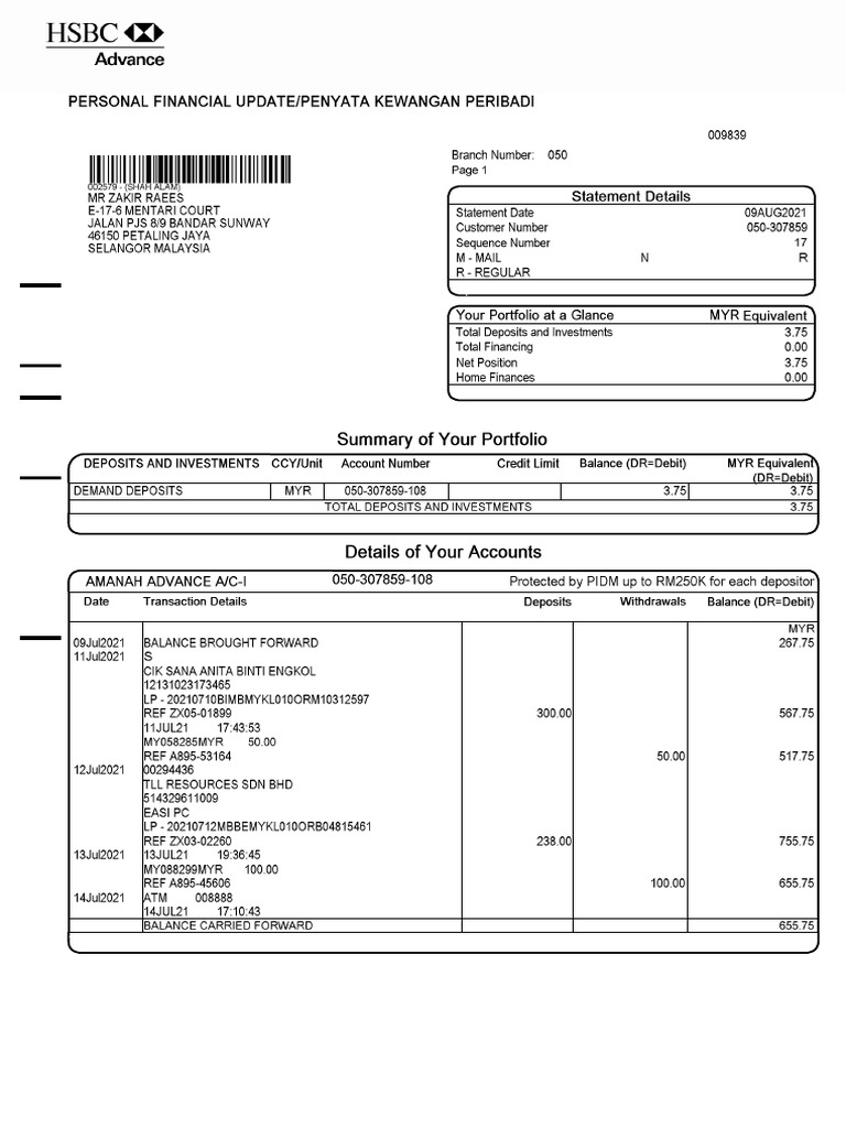 HSBC Statemebt | PDF