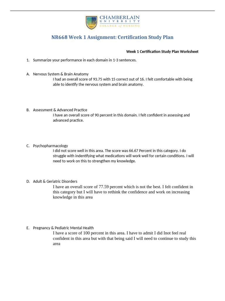 NR668 WK 1 Certification Study Plan Worksheet | PDF | Clinical Medicine ...