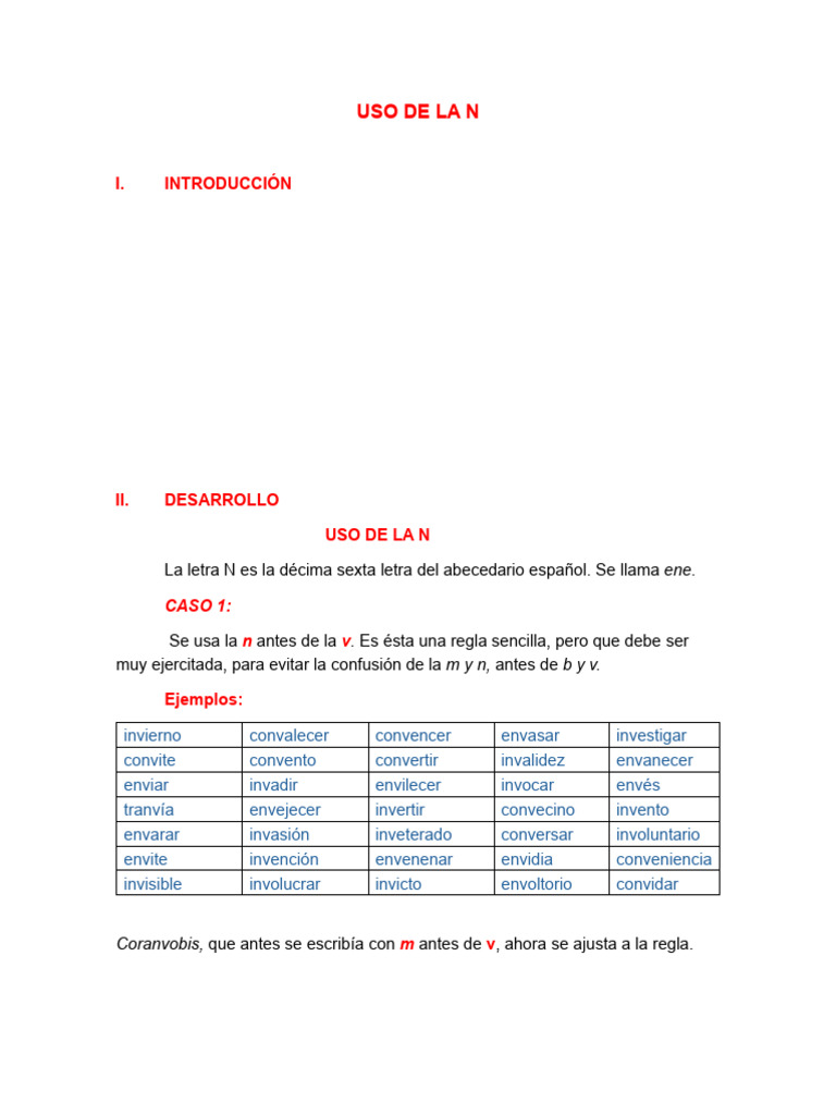 Reglas del uso de la letra N | PDF | Comunicación humana | Lingüística