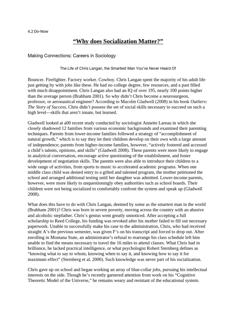 Copy Of 4 2 Why Socialization Matters Pdf Behavioural Sciences