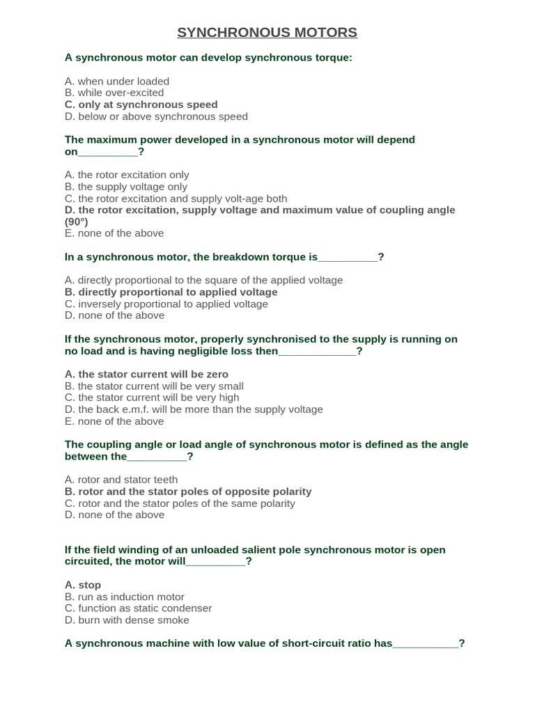 SYNCHRONOUS MOTORS | PDF | Electric Motor | Electrical Engineering