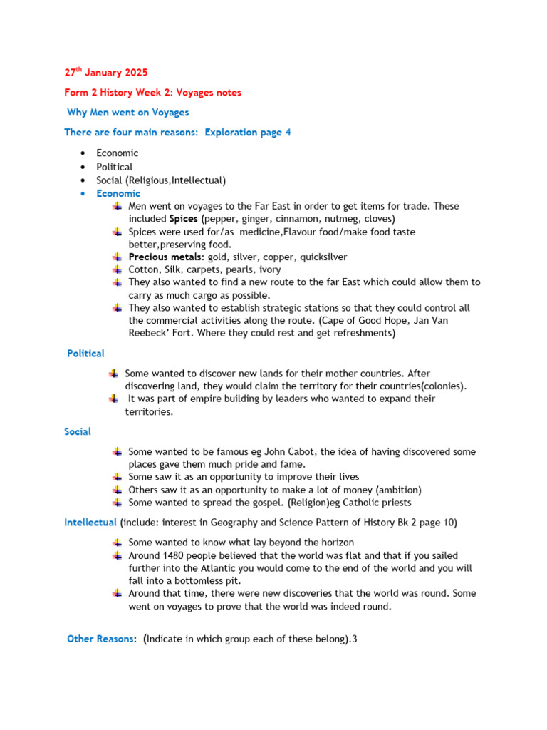Form 2 History week 2 notes | PDF | Spice