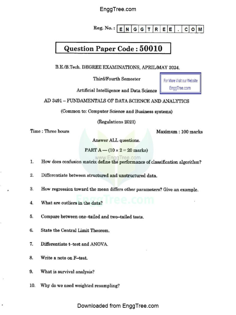 AD3491 Data Science Question Paper | PDF
