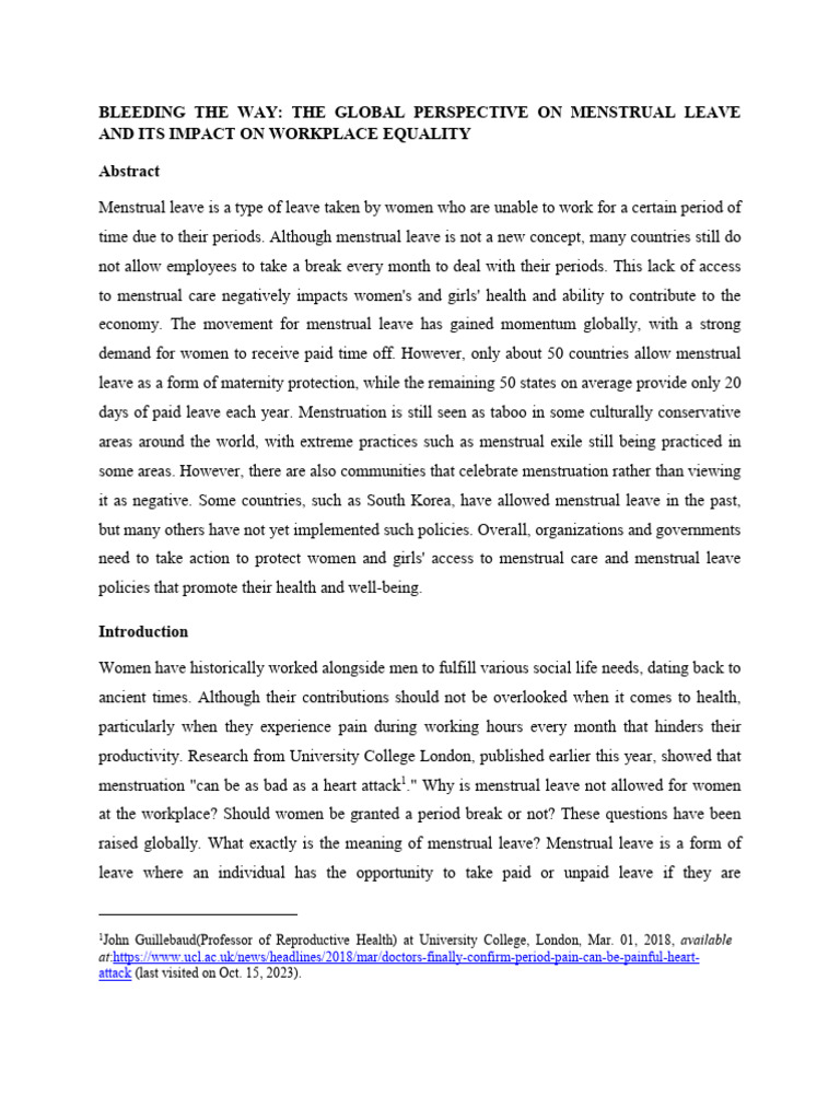 Menstrual Leave and Workplace Equality | PDF | Menstruation | Human ...