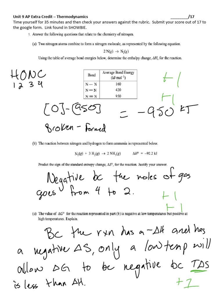 AP Extra Credit: Thermodynamics Unit 9 | PDF | Thermodynamics ...